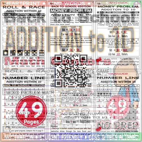 Additoin Within 10 Roll & Race | word problem | printable numberline ...