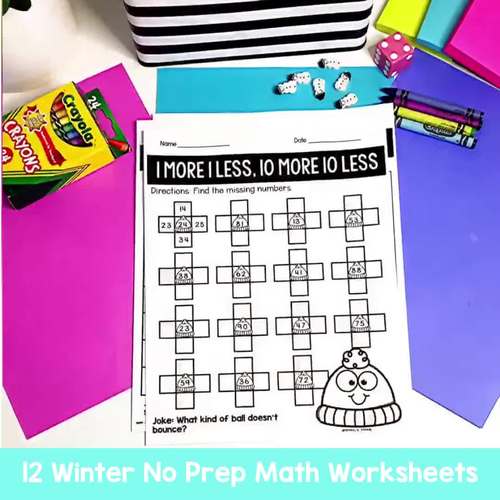 Winter 1st Grade Math Worksheets January No Prep Printables | TPT