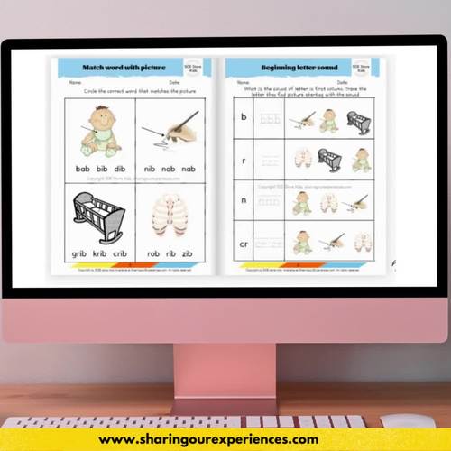 CVC "ib" word family printable Phonics worksheets for kids by SOE store