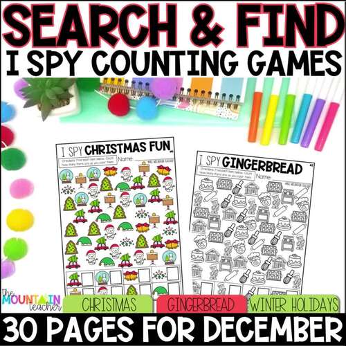 I Spy Counting Worksheets - Christmas, Gingerbread & Winter Holidays ...