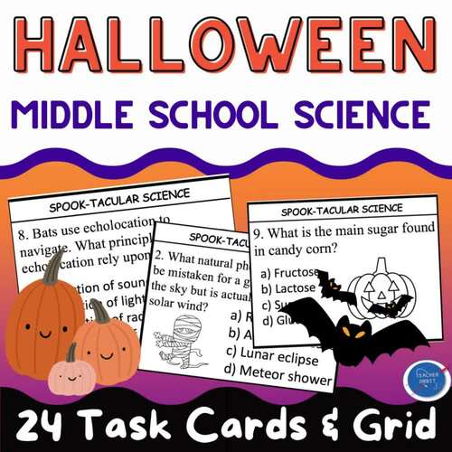 Halloween Science Spooky Task Cards Activity | Middle School Grades 6 - 8