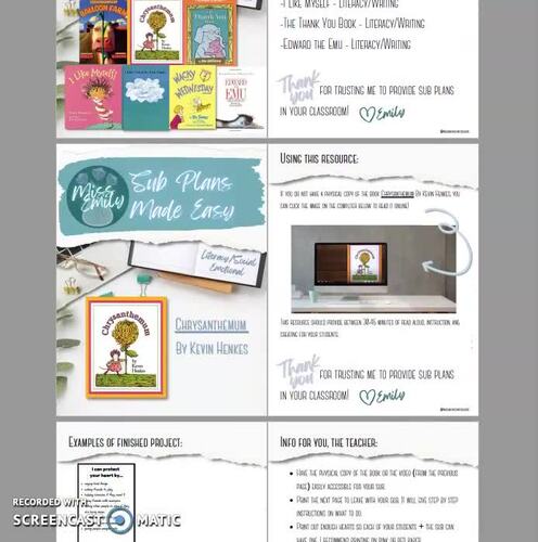 Sub Plans Made Easy - 7 pack - Literacy/Writing/SEL/Craft Emergency Sub ...