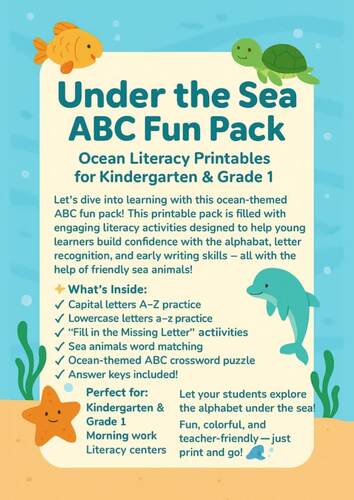 Under the Sea Series:ABC Fun Pack – Ocean Literacy Printables for K–1