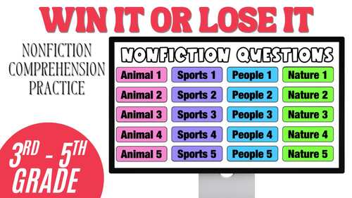 Reading Nonfiction GAME - State Test Review- WIN IT OR LOSE IT - ELA