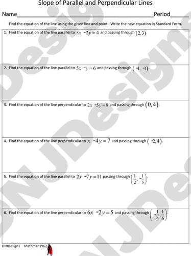 Slope of Parallel and Perpendicular Lines Printable/Handout/Homework