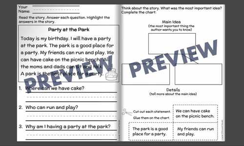 Main Idea & Key Details 1st Grade Reading Passages with Comprehension ...