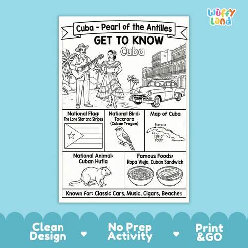Cuba Country Study Geography Coloring Page Worksheet Activity ...