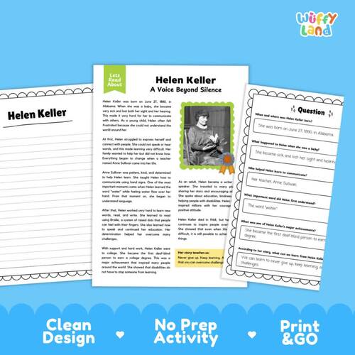 Helen Keller Biography Reading Passage | Writing Activity Women's ...