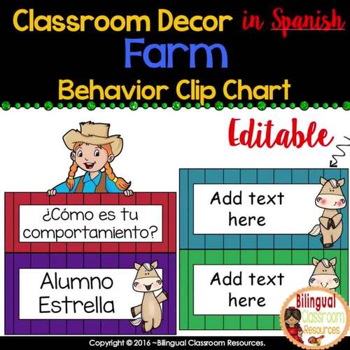 Behavior Chart l Editable Clip Chart in Spanish l Farm | TpT