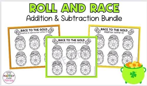 St. Patrick's Day Roll & Race Math Games - Addition & Subtraction ...