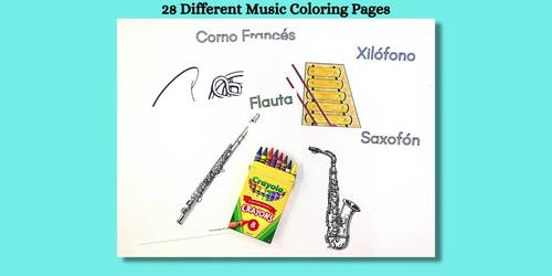 Musica Spanish Music Coloring Pages to teach Vocabulary Words | TpT