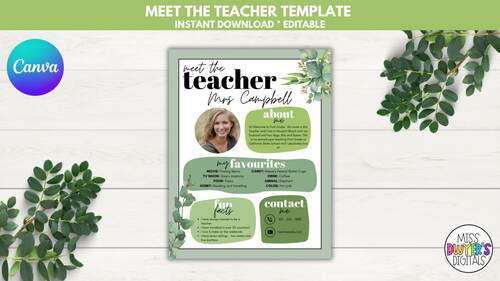 Botanical Meet the Teacher Editable Template by Miss Dwyer's Digitals