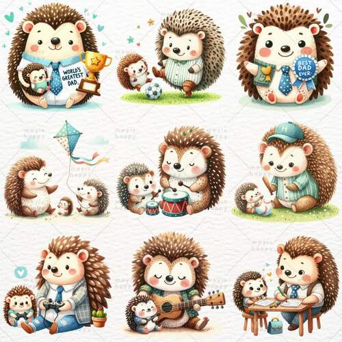 Hedgehog Family Watercolor Clipart PNG by Adorable Clipart | TPT