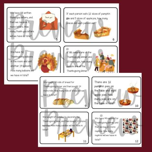 Thanksgiving Addition Word Problems Task Cards by Bilingual Teaching ...