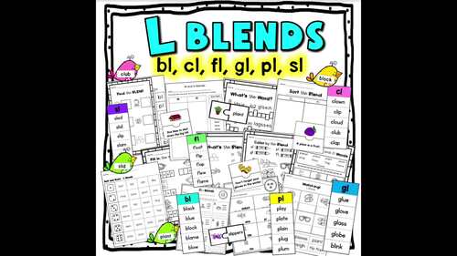 L Blends Worksheets cl, sl, bl, gl, pl, fl Phonics Actives Games Sorts