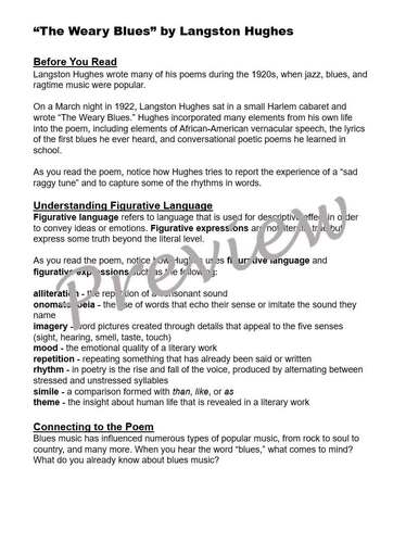 Harlem Renaissance Poetry, Langston Hughes Poem The Weary Blues ...