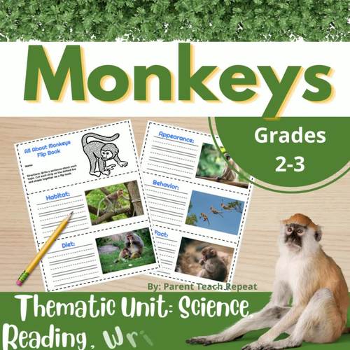 Animal Thematic Unit | Printable Reading Writing Math Science | Monkey ...