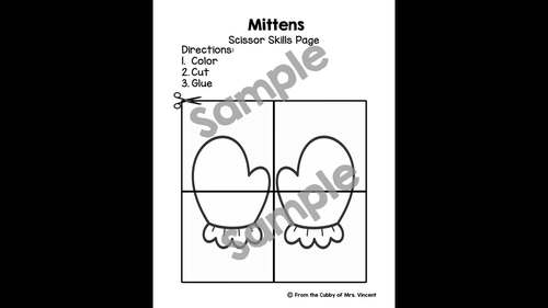Winter Themed Scissor Skills Cutting Practice - 7 Pictures - 2 Variations