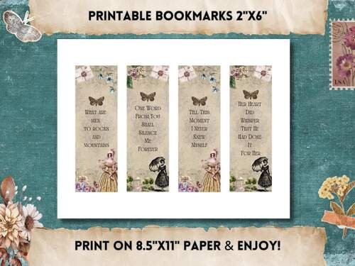 Pride and Prejudice Bookmarks Set of 4 Jane Austen Quotes Regency Book Club