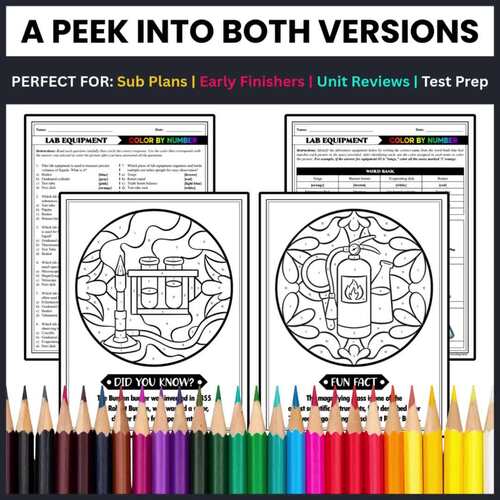 Lab Equipment Color by Number| Intro to Science Tools Review Worksheet ...