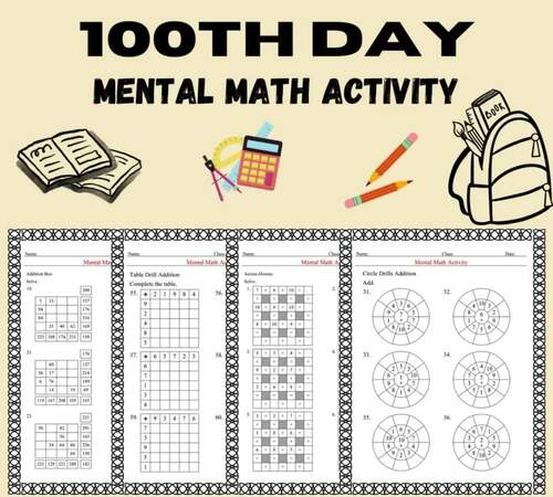 100th Day of School Mental Math Activity No Prep Worksheet Print And Go
