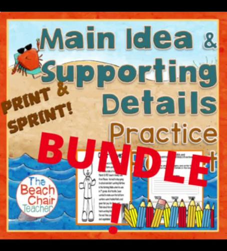Main Idea & Supporting Details Activities, Practice Sheets Bundle