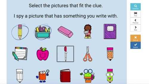 I Spy Back to School Guessing Game Boom Cards™ by love2speak | TPT