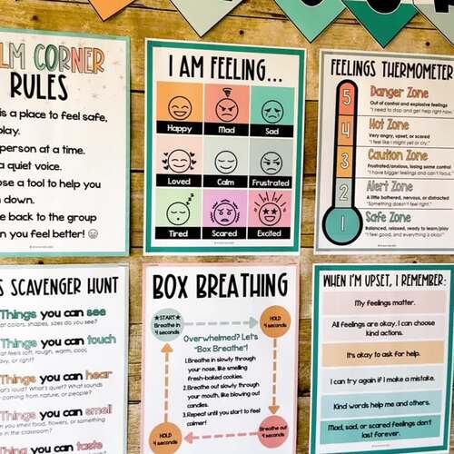 Calm Down Corner Printables - Modern Calm Colors - Calm Corner Rules