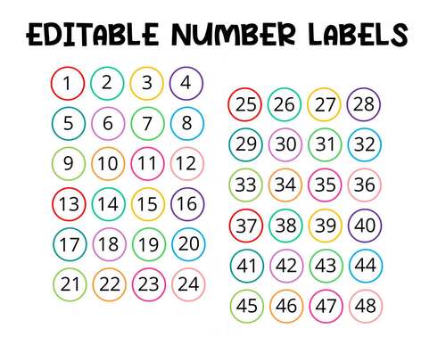 Printable Small Number Labels, Circle Bright Number Tags, Cubbies Labels