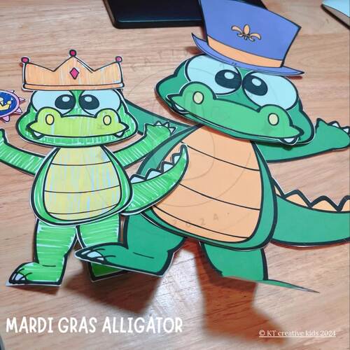 Mardi Gras Alligator Paper Craft & Coloring Page | Fun Fat Tuesday Activity