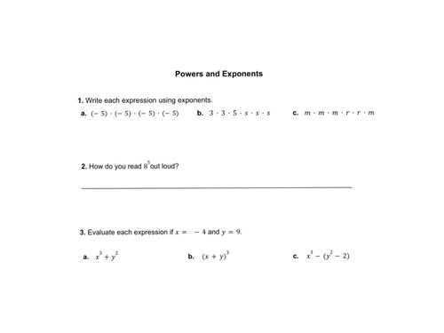 Math 8 1-1 Powers and Exponents Practice Check Video Link and Work (Day 2)