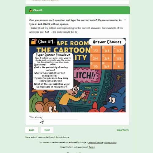 Simple Probability Digital Escape Room | Cartoon-Themed Math Breakout Game