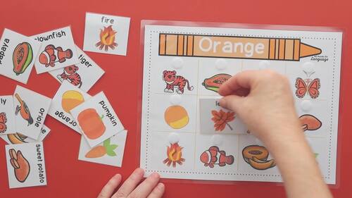 Orange Object Matching Activity, Match and Label, Adjective-Noun Phrases