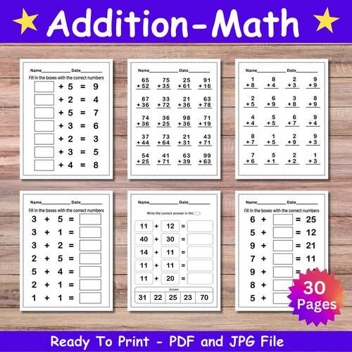 Addition Math Worksheets for Kids | 30 Pages Math Fact Fluency Practice ...