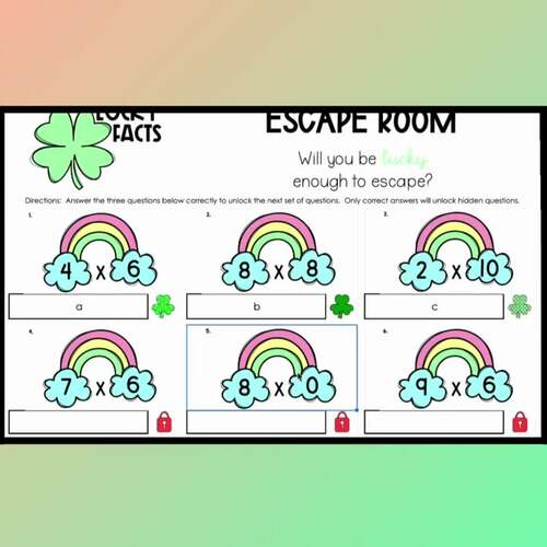 St Patricks Day Multiplication | Digital Escape Room by Sullivan in Second