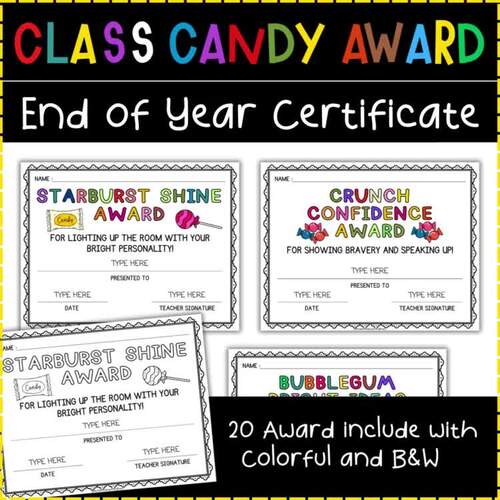 Editable Candy Awards | End of Year Student Certificates | TPT