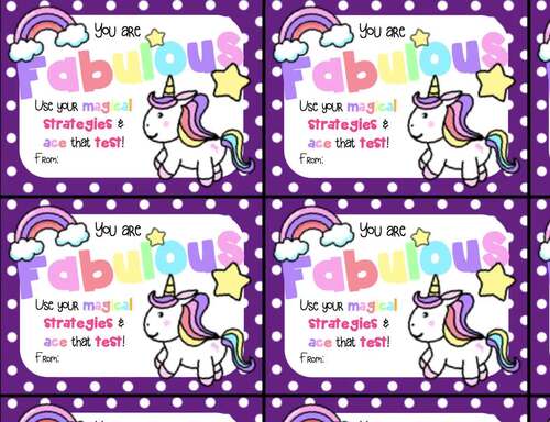 Unicorn Testing Motivation Gift Tag- You are Fabulous! Use your magical ...