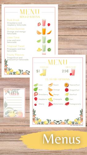 Lemonade Stand Dramatic Pretend Play Printable Center Menus, Signs ...