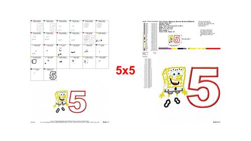Sponge Bob Birthday Number 5 Applique Design - Instant Download by Aneta H