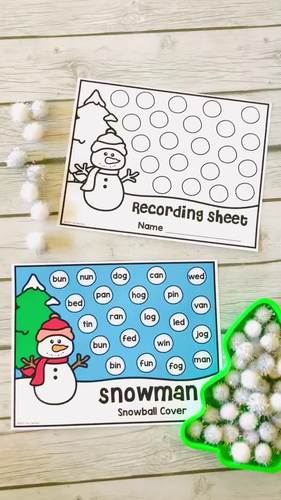 Snowman Snowball Cover - CVC Words, Rhyming, Reading, & Spelling