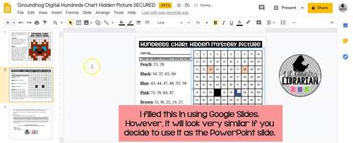 Digital Groundhog Day Hundreds Chart Hidden Picture Activity PPT or Slides™
