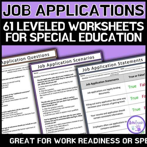 Job Application Worksheets Packet Life Skills Special Education Career ...