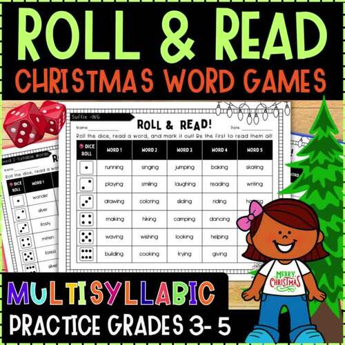 Christmas Roll & Read Multisyllabic Words Game Prefixes & Suffixes Practice