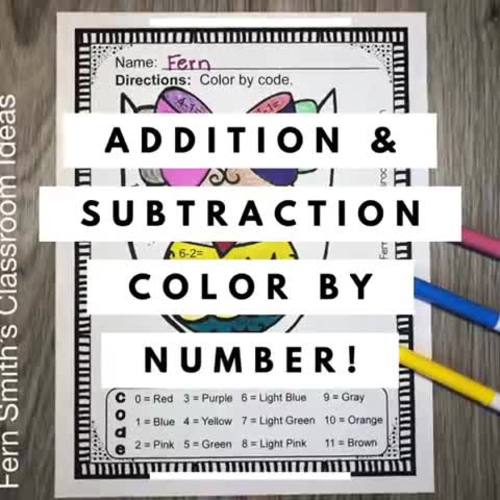 Color By Number Addition and Subtraction Funky Owls Bundle | TPT