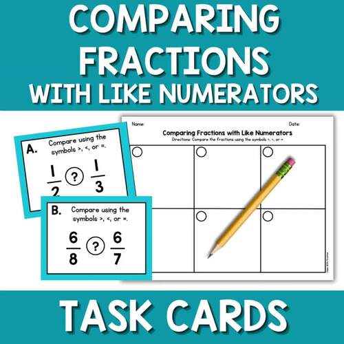 Comparing Fractions with Like Numerators Scoot Game Task Cards 3rd ...