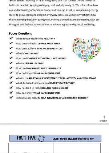 PDHPE Stage 4 Unit - Super Snacks, Fighting Fit by Miss PDHPE | TpT