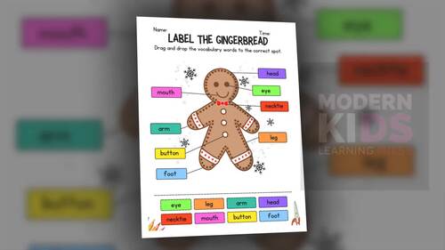 Label the Gingerbread Man - Sight Words Identify, Color, Cut, and Paste