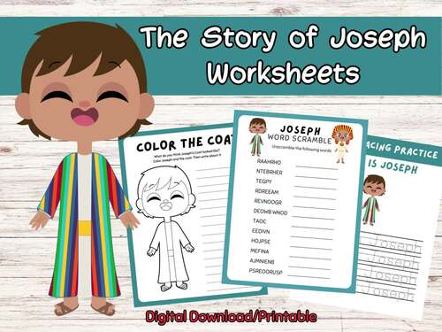 The Story of Joseph Worksheets, Early Learners, Printable Bible Worksheets