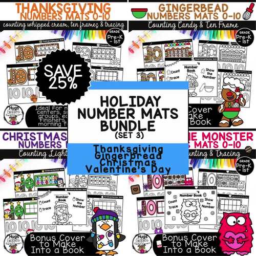 Holiday Number Mats Bundle | Counting & Ten Frame 0–10 Math Centers