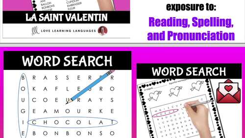 French Valentine's Day Word Search - Mots Cachés - La Saint Valentin